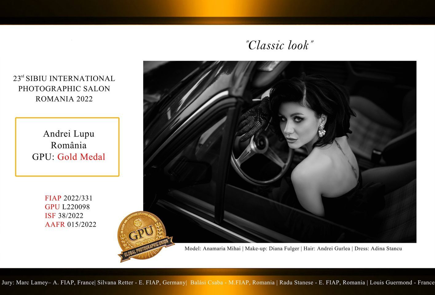 Fotografia „Classic look” a bălşeanului Andrei Lupu, medalie de aur, la Salonul Internațional de ...